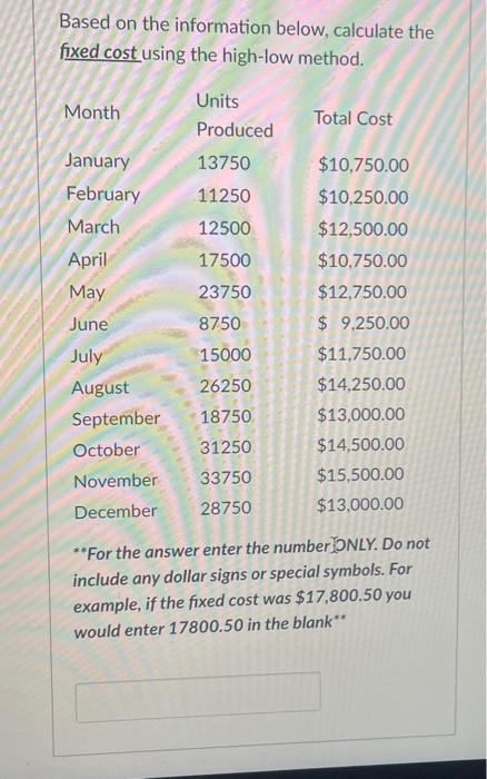 Solved Based on the information below, calculate the | Chegg.com