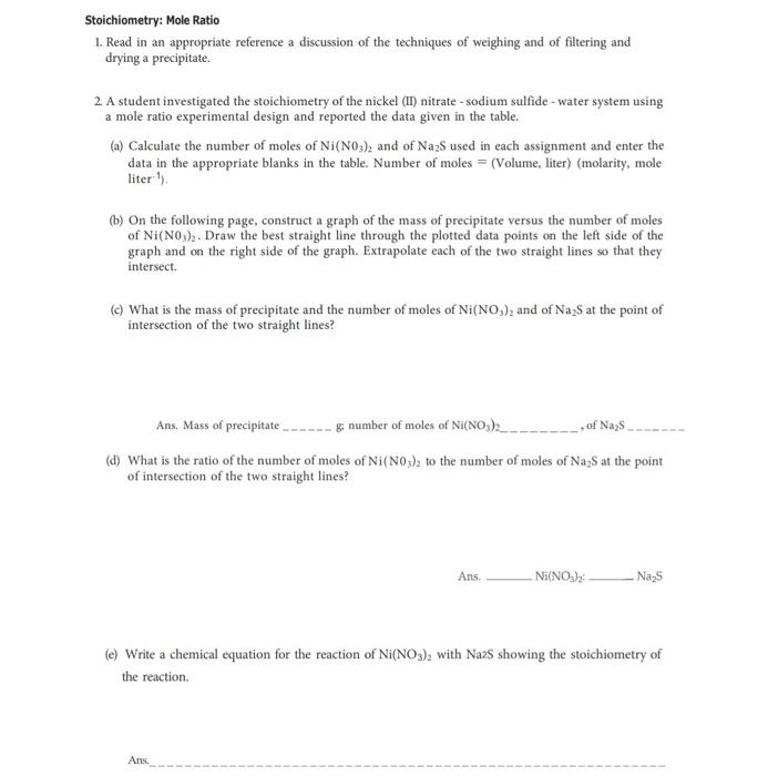 Stoichiometry: Mole Ratio 1. Read in an appropriate | Chegg.com