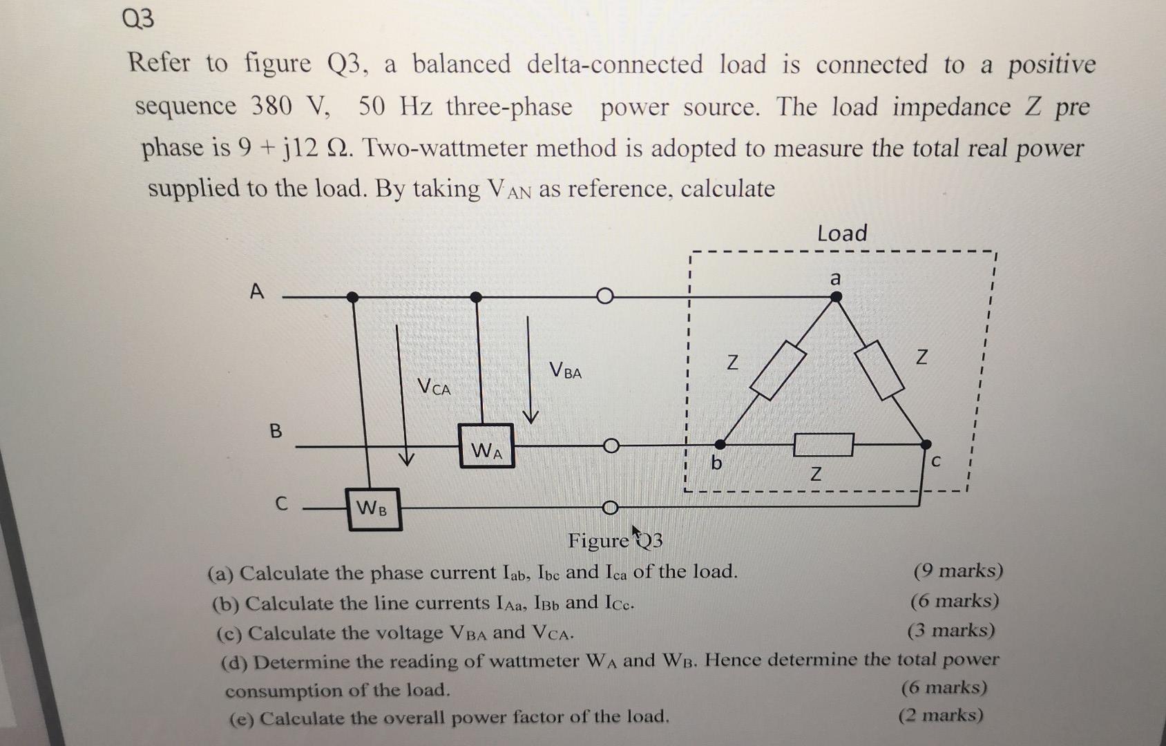 Solved Q3 Refer to figure Q3, a balanced delta-connected | Chegg.com