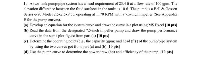 Solved 1. A two-tank pump/pipe system has a head requirement | Chegg.com