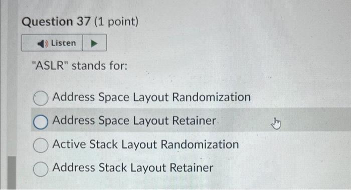 Solved Aslr Stands For Address Space Layout Randomization