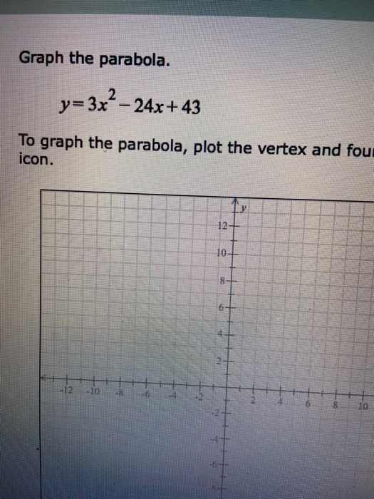 Solved Graph the parabola. y= 3x2 – 24x+43 To graph the | Chegg.com