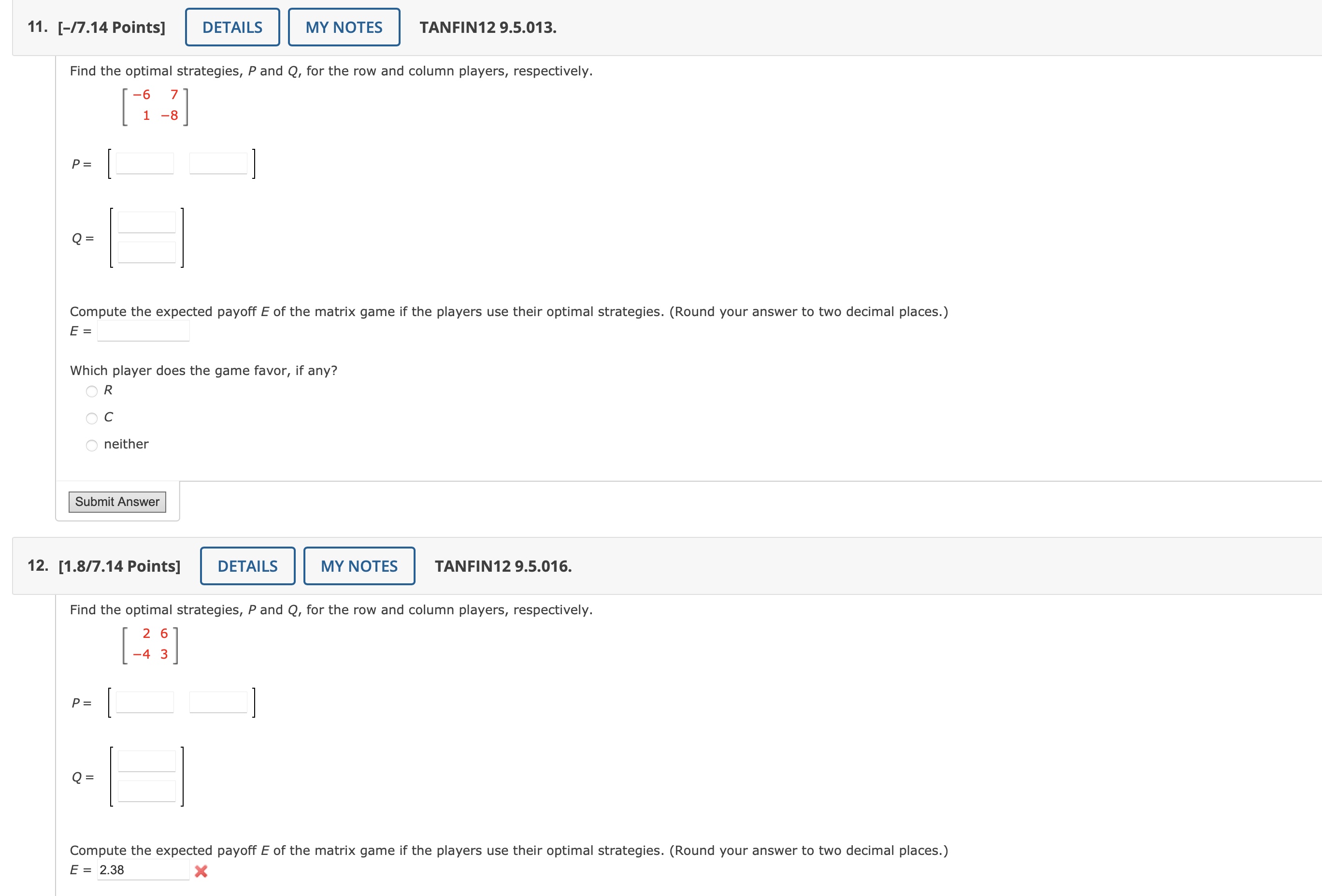 Solved [-/7.14 ﻿Points]TANFIN12 9.5.013.Find the optimal | Chegg.com