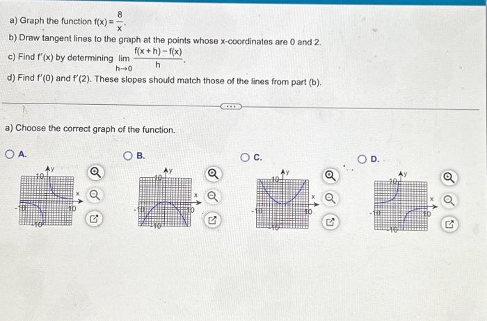 Solved a) Graph the function f(x)=x8. b) Draw tangent lines | Chegg.com