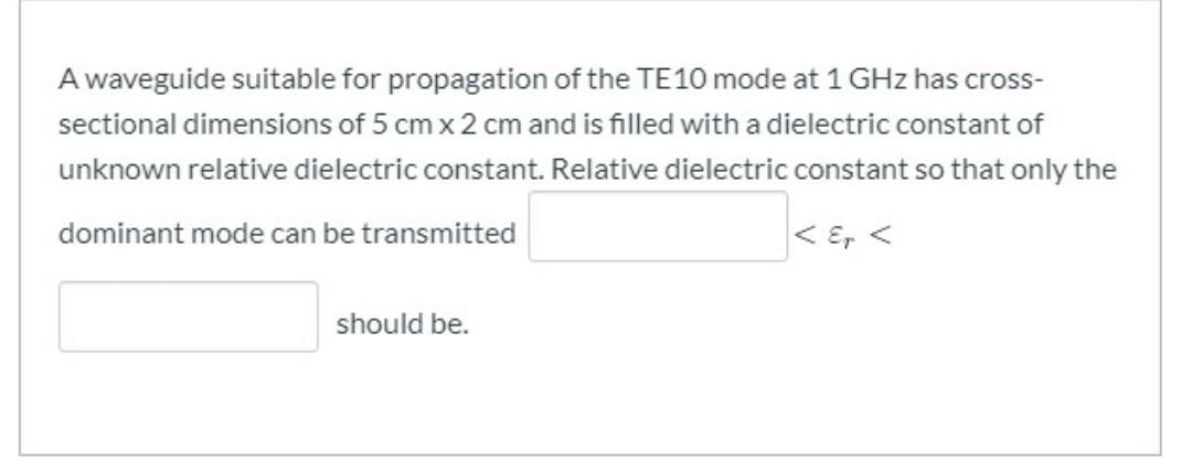 Solved A waveguide suitable for propagation of the TE10 mode | Chegg.com