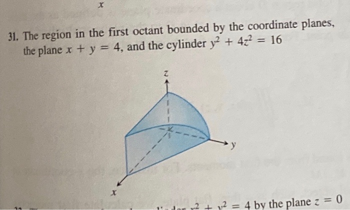 Solved 31. The region in the first octant bounded by the | Chegg.com