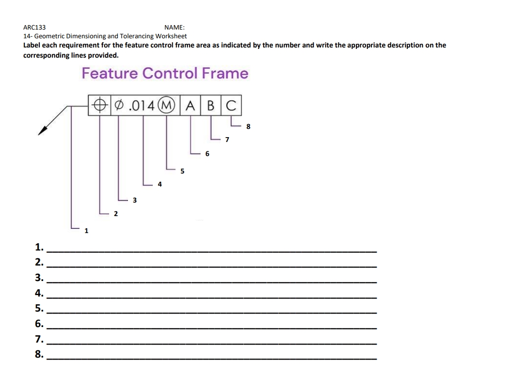 Solved 14- ﻿Geometric Dimensioning and Tolerancing Worksheet | Chegg.com