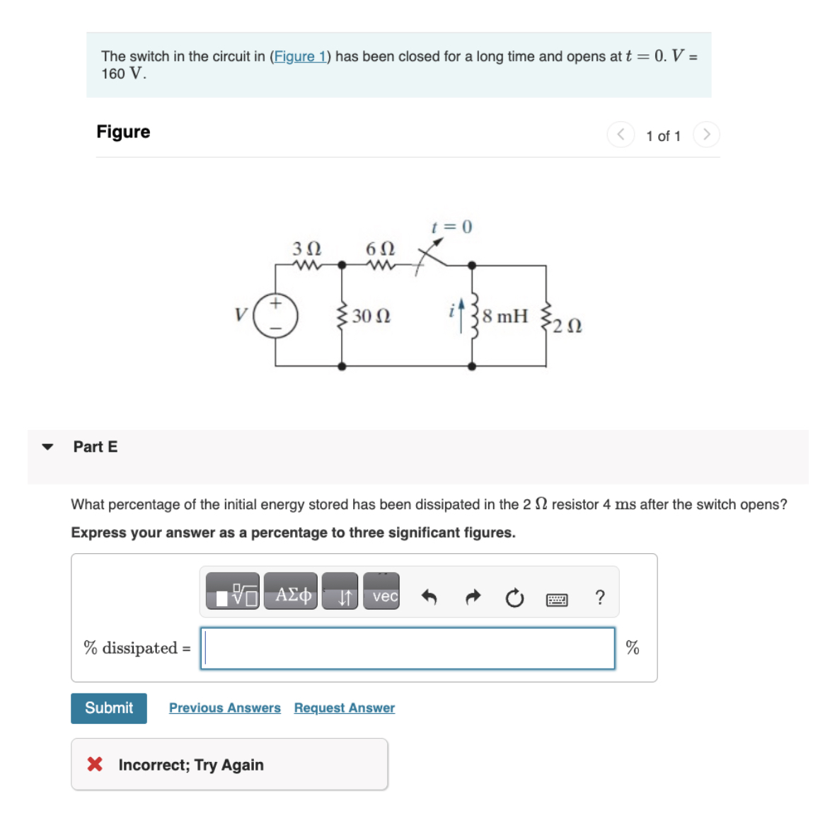 Solved The switch in the circuit in (Figure 1) ﻿has been | Chegg.com