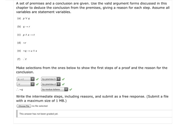 Solved A set of premises and a conclusion are given. Use the | Chegg.com