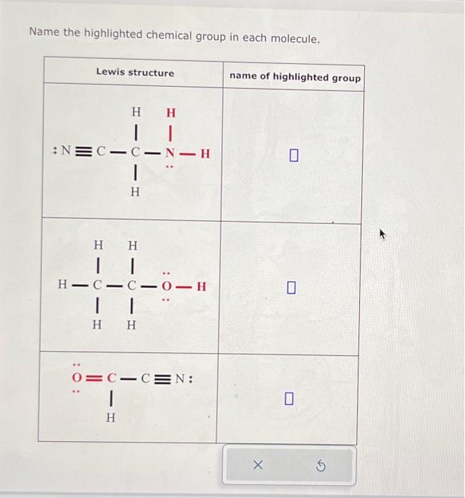 Name the highlighted chemical group in each molecule. | Chegg.com