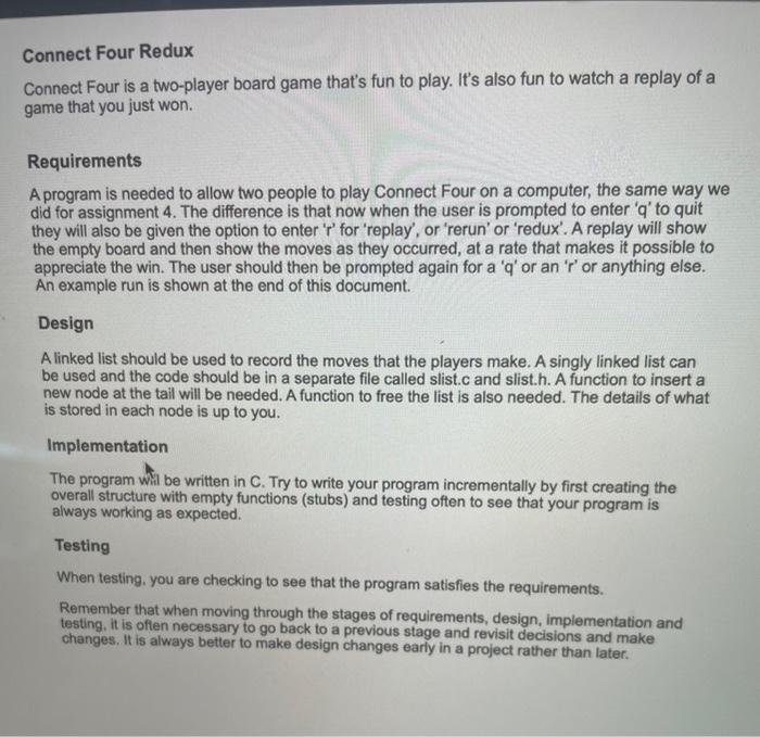 Solved Connect Four Redux Connect Four is a two-player board | Chegg.com