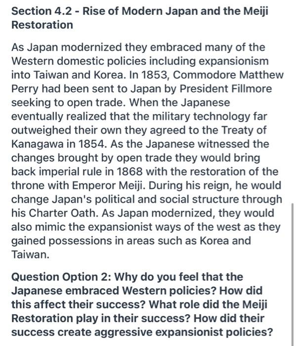 Solved Section 4.2 - Rise of Modern Japan and the Meiji | Chegg.com