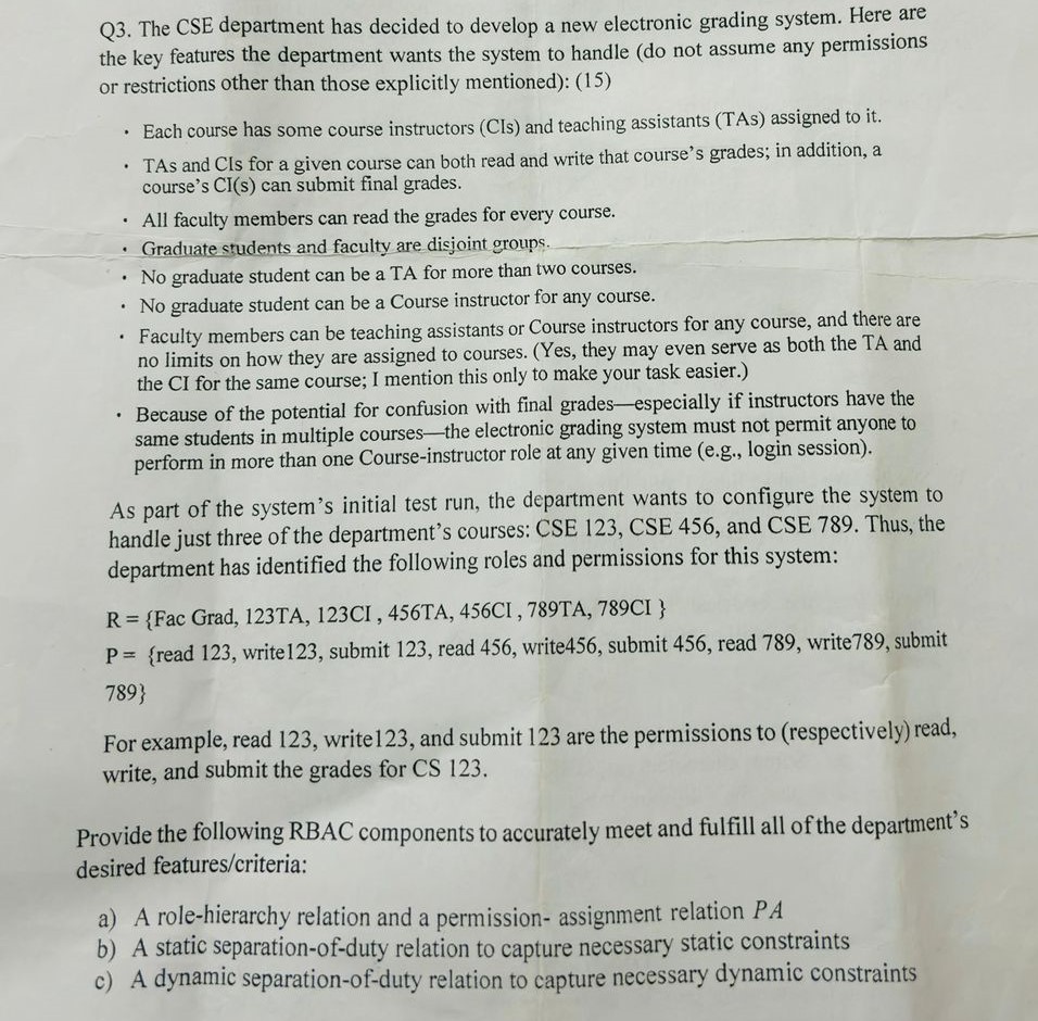 Q3. ﻿The CSE department has decided to develop a new | Chegg.com