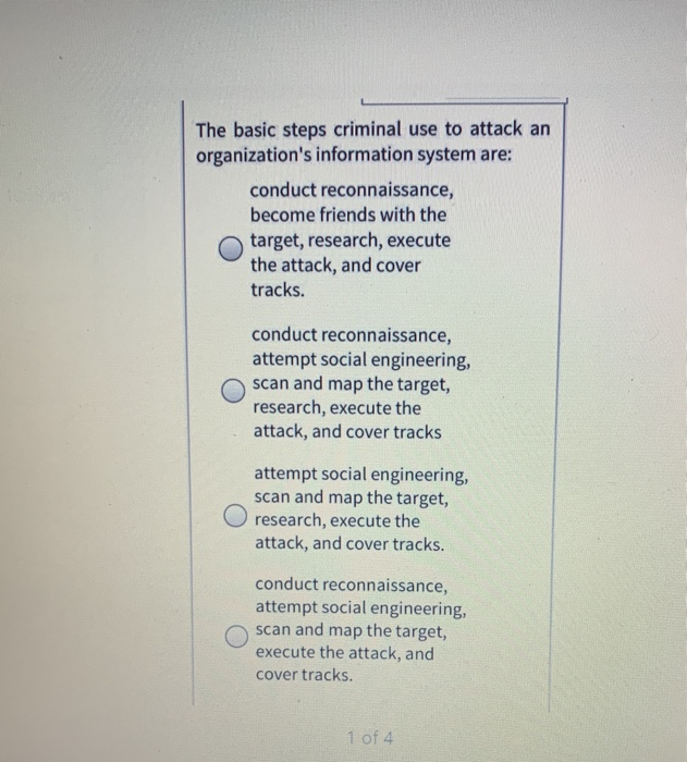 Solved The basic steps criminal use to attack an | Chegg.com
