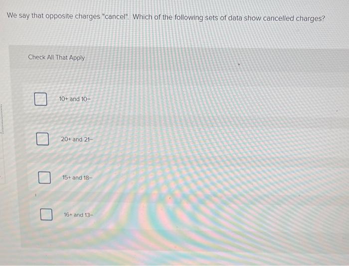 Solved We say that opposite charges "cancel". Which of the | Chegg.com