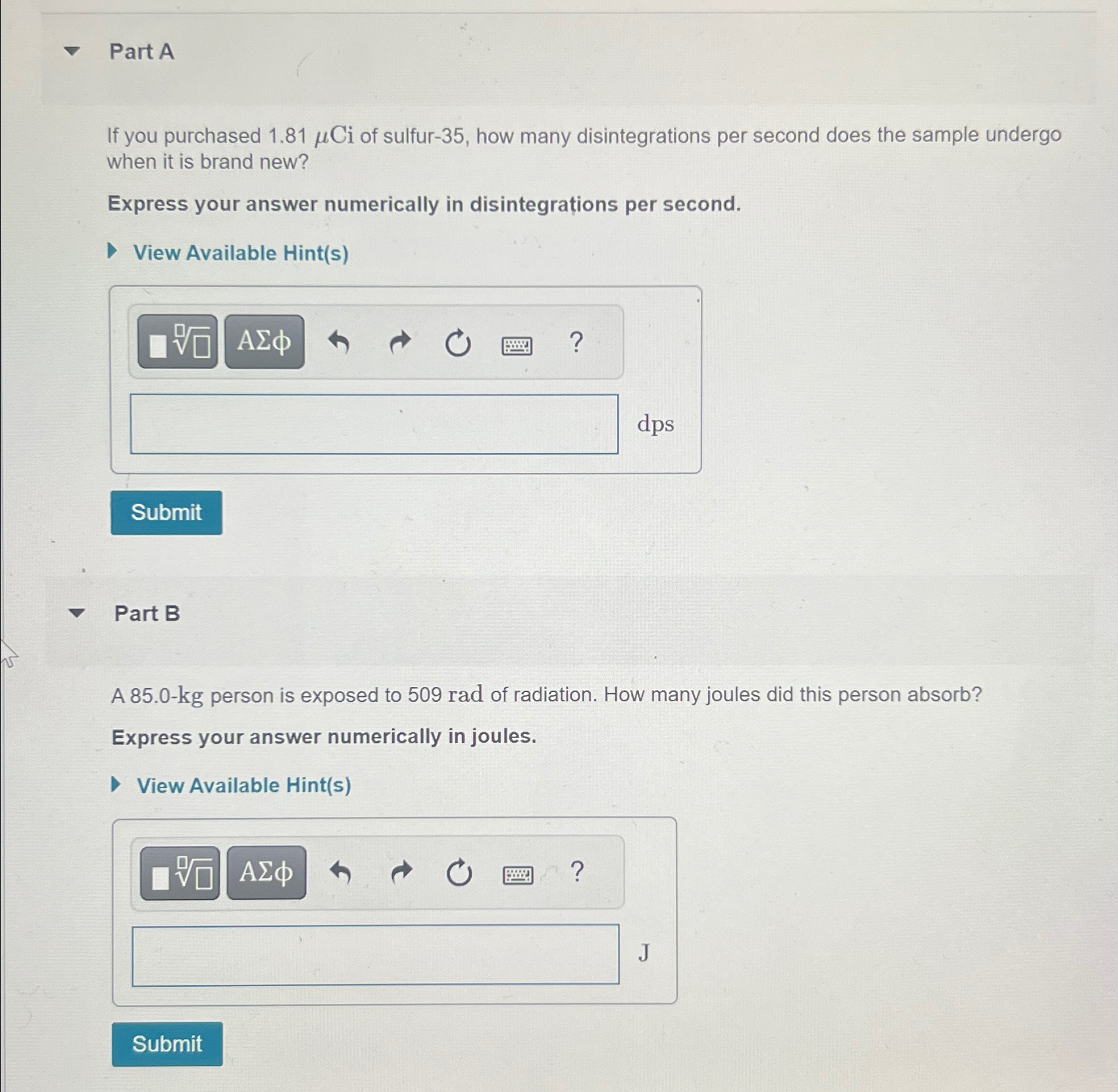 Solved Part AIf you purchased 1.81μCi ﻿of sulfur-35, ﻿how | Chegg.com