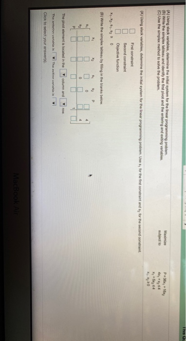 Solved This QL (A) Using slack variables, determine the | Chegg.com