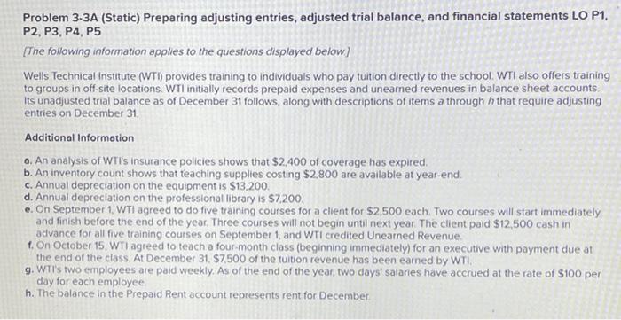 Solved Problem 3-3A (Static) Preparing adjusting entries, | Chegg.com