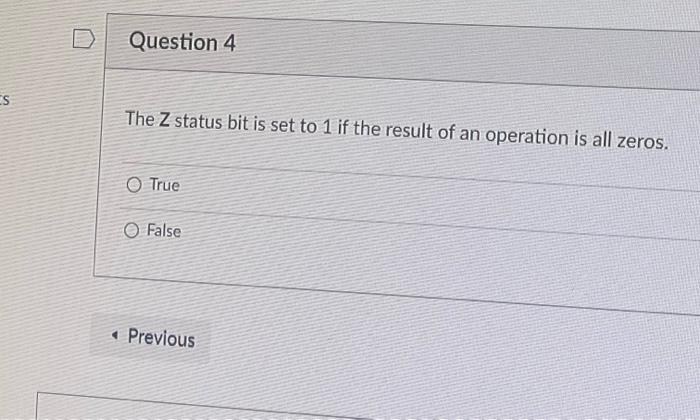Solved The Z status bit is set to 1 if the result of an | Chegg.com