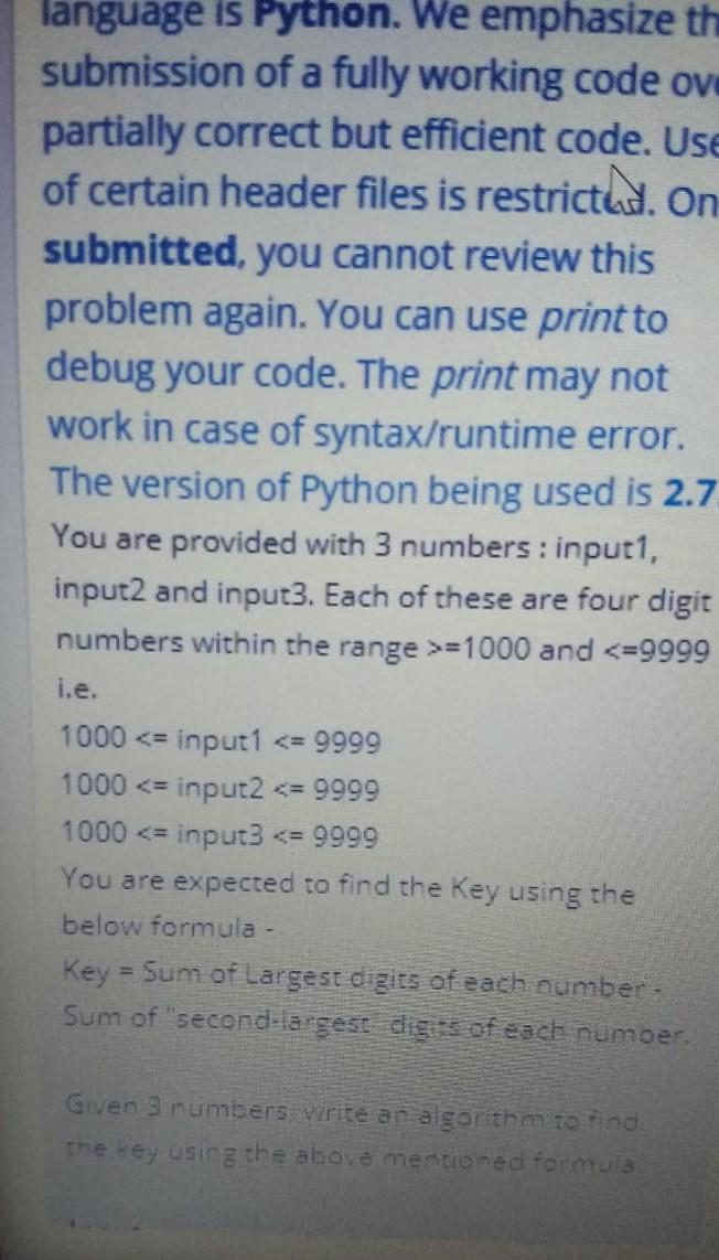Solved language is Python. We emphasize th submission of a | Chegg.com