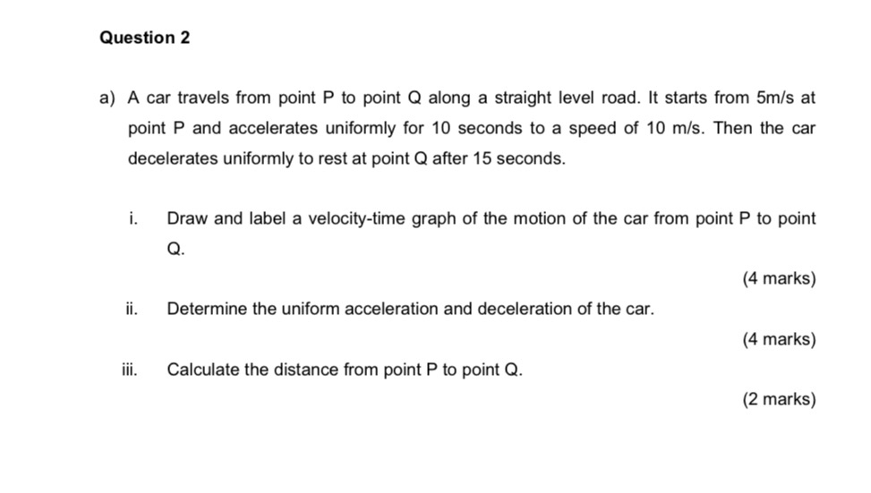 Question 2a) ﻿A car travels from point P ﻿to point Q | Chegg.com