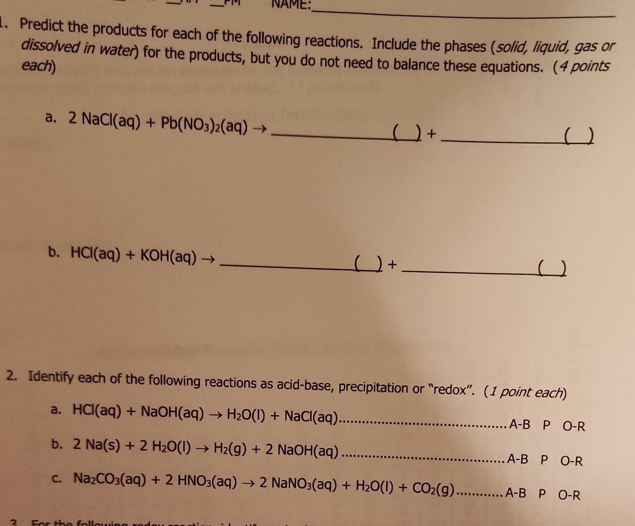 Solved Predict the products for each of the following | Chegg.com