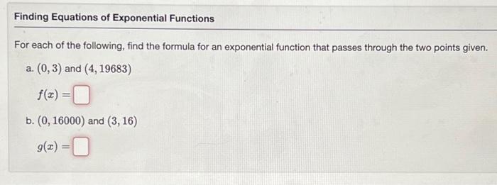 Solved Finding Equations of Exponential Functions For each | Chegg.com