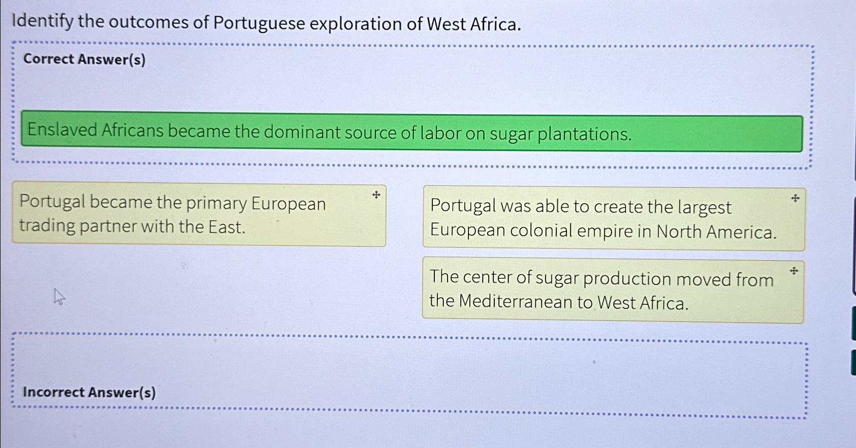 Solved Identify the outcomes of Portuguese exploration of | Chegg.com