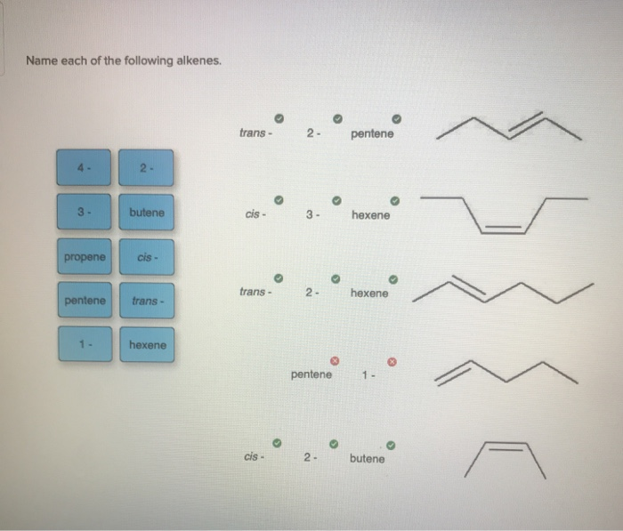 Solved Name each of the following alkenes. trans - 2 pentene | Chegg.com