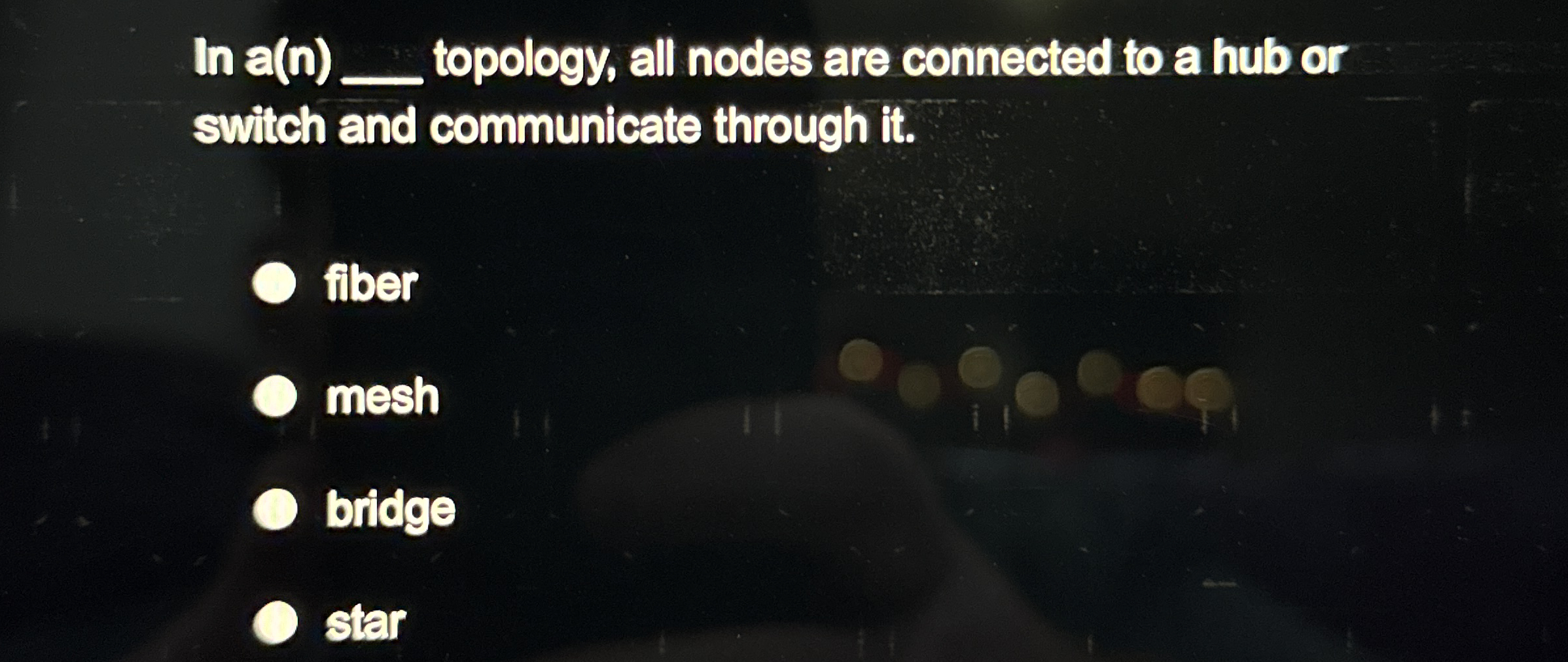 Solved In a(n) q, ﻿topology, all nodes are connected to a | Chegg.com