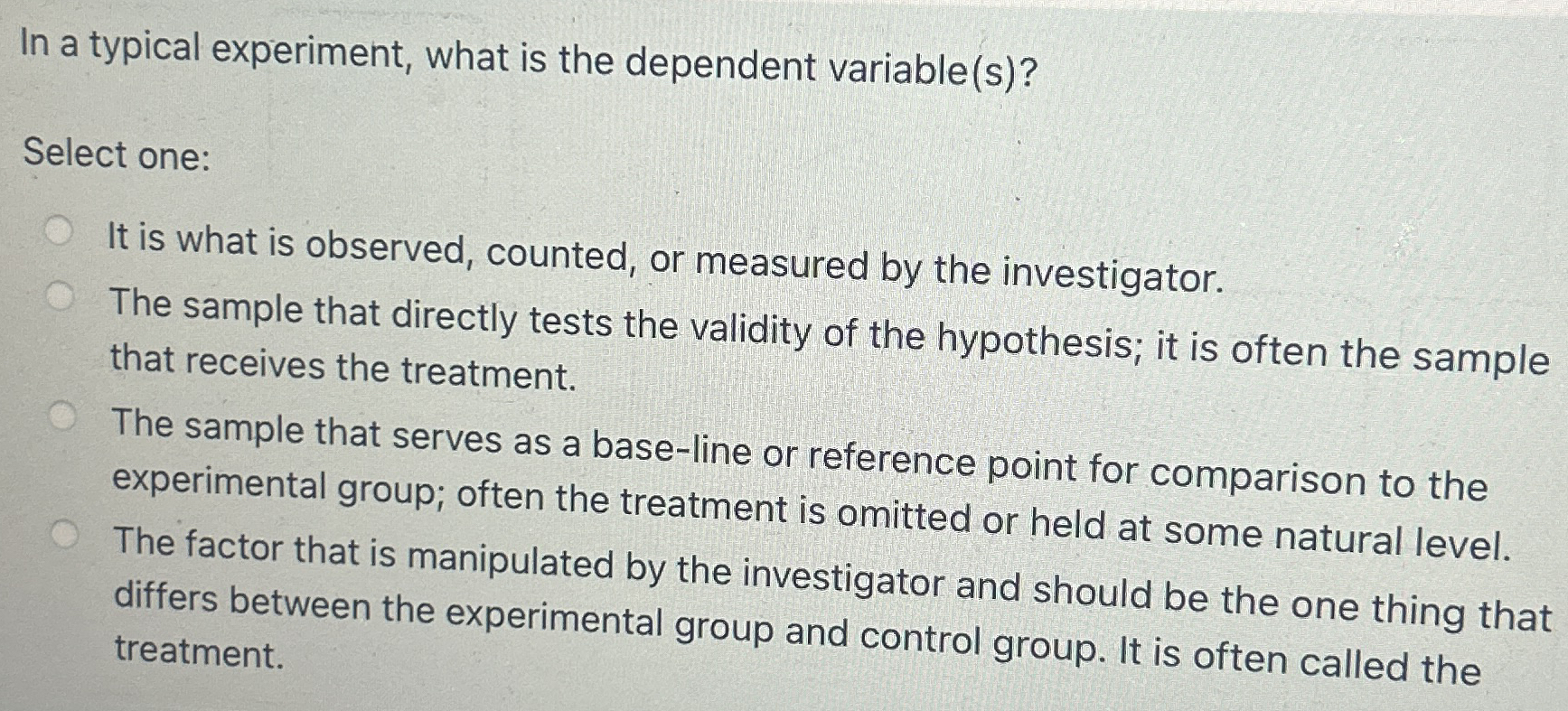 Solved In a typical experiment, what is the dependent | Chegg.com