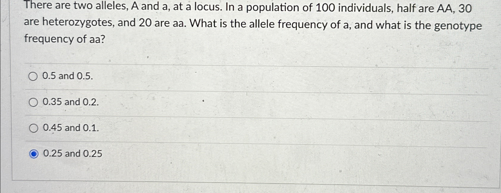 Solved There are two alleles, A and a, at a locus. In a | Chegg.com