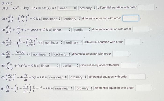 Solved (1 point) (1) (1−x)y′′−4xy′+5y=cos(x) is a | Chegg.com