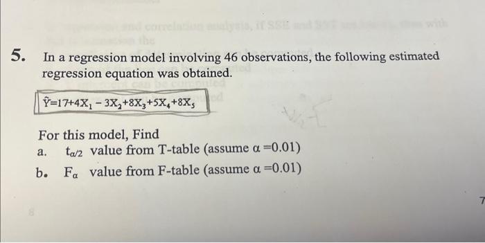 Solved In a regression model involving 46 observations, the | Chegg.com