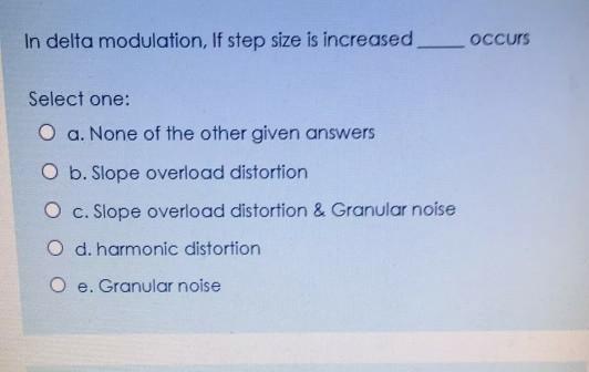 Solved In delta modulation, If step size is increased Occurs | Chegg.com