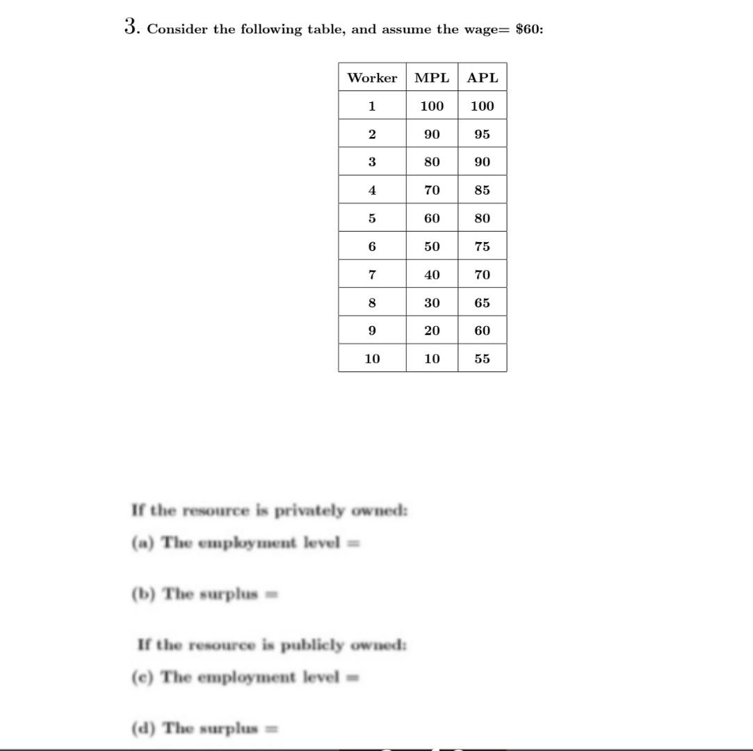 Solved 3. Consider the following table, and assume the wage | Chegg.com