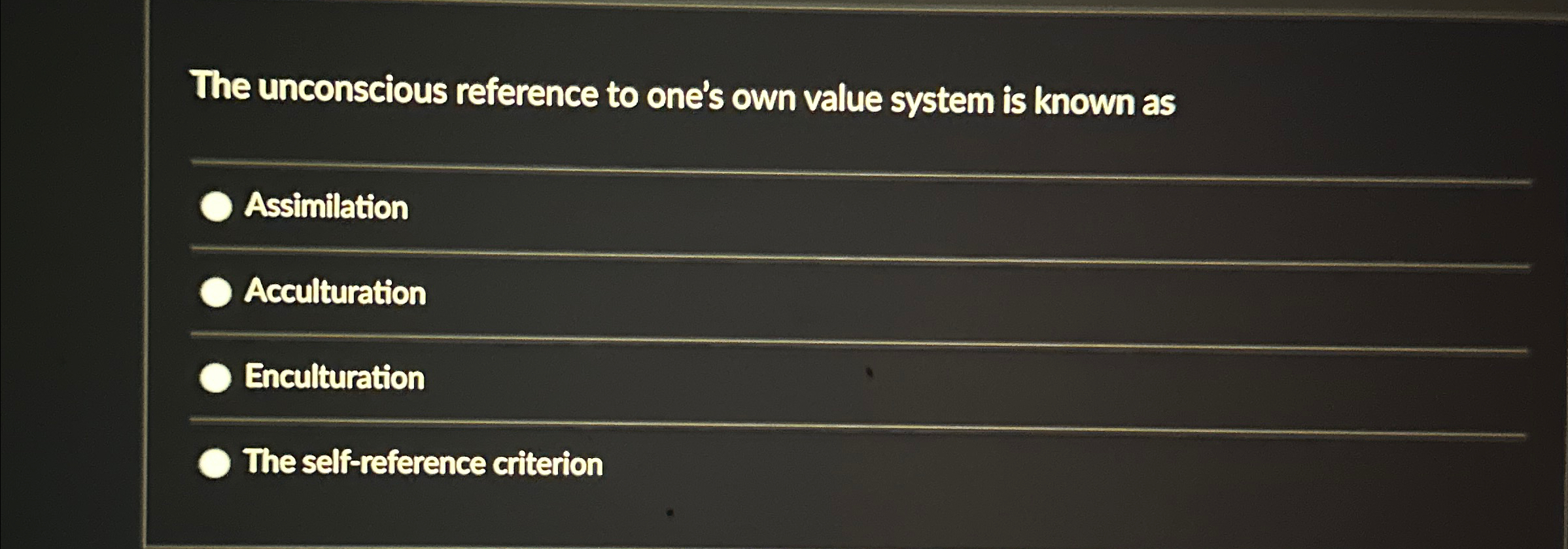 Solved The unconscious reference to one's own value system | Chegg.com