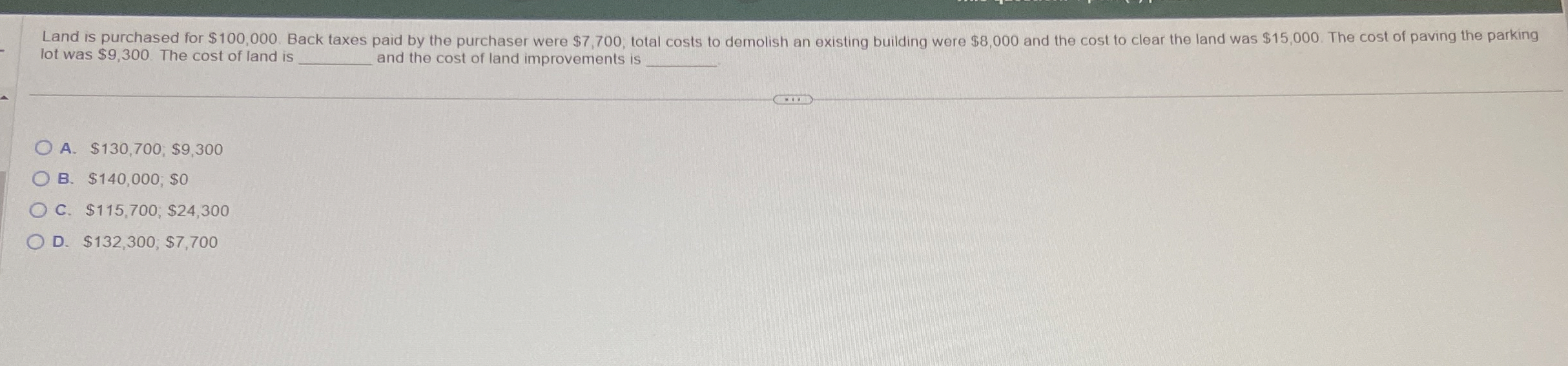 Solved Land is purchased for $100,000. ﻿Back taxes paid by | Chegg.com