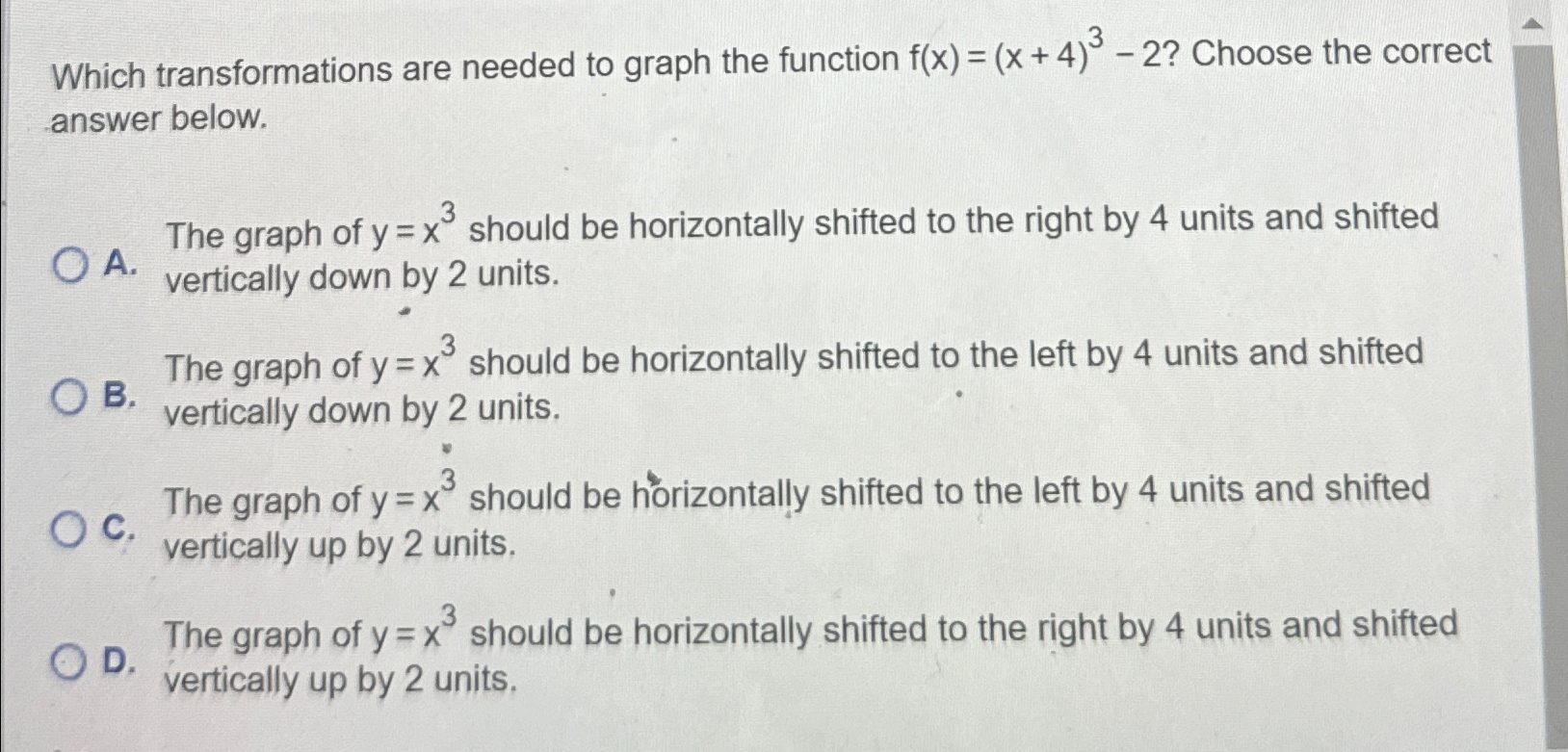 Solved Which transformations are needed to graph the | Chegg.com