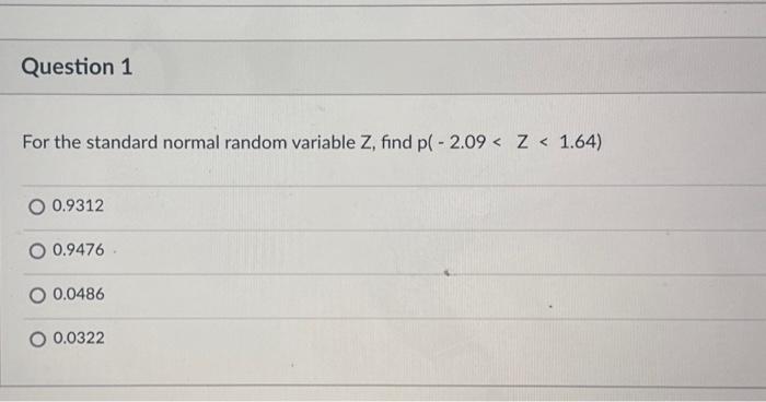 Solved For the standard normal random variable Z, find | Chegg.com