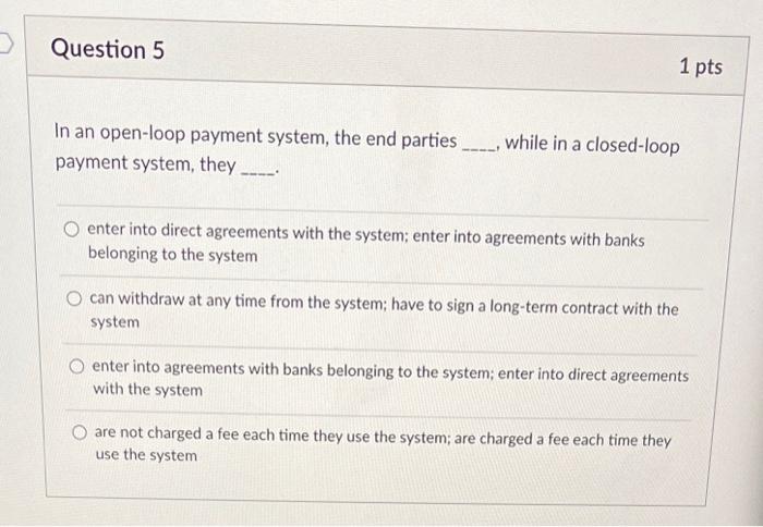 Solved In an open-loop payment system, the end parties while | Chegg.com Solved In an open-loop payment system, the end parties while | Chegg.com