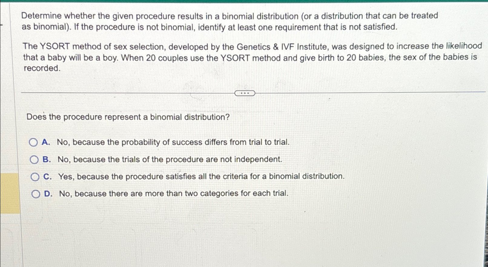 Solved Determine whether the given procedure results in a | Chegg.com