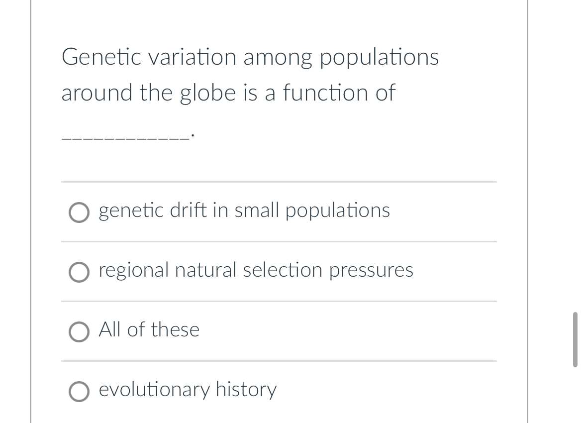 Solved Genetic variation among populations around the globe | Chegg.com