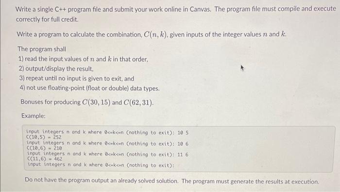 Solved Write a single C++ program file and submit your work | Chegg.com