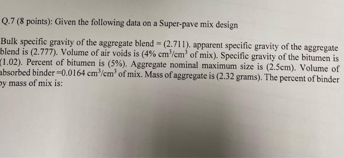 Solved Q.7 (8 points): Given the following data on a | Chegg.com
