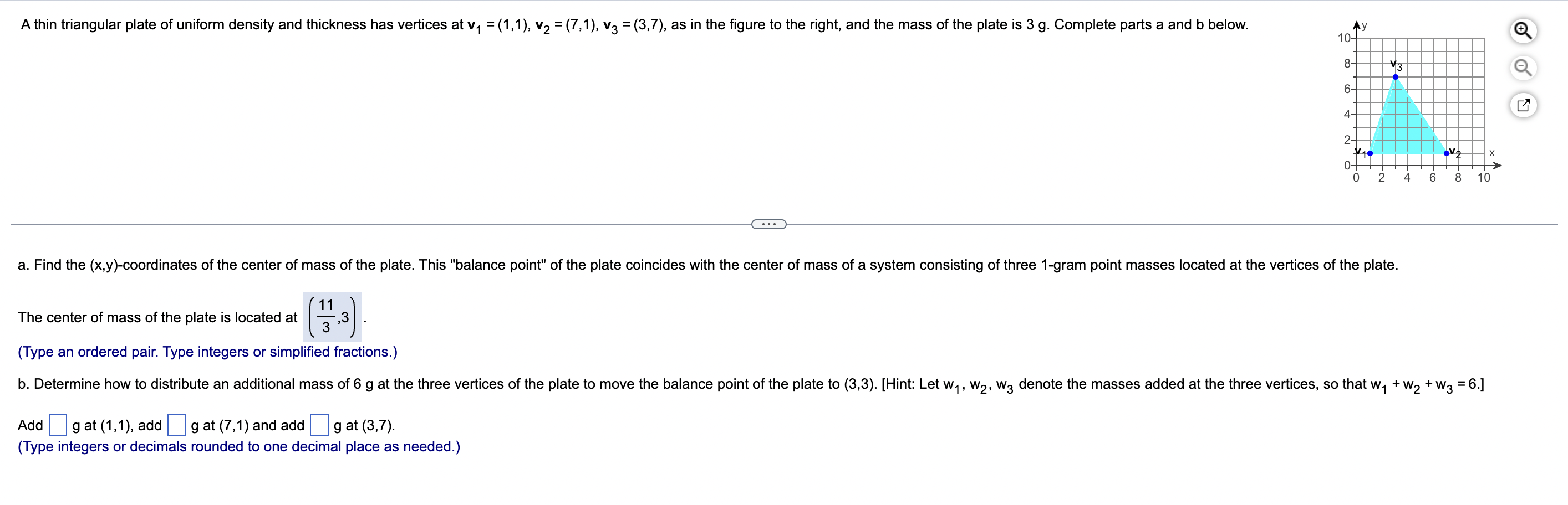 Solved A thin triangular plate of uniform density and | Chegg.com