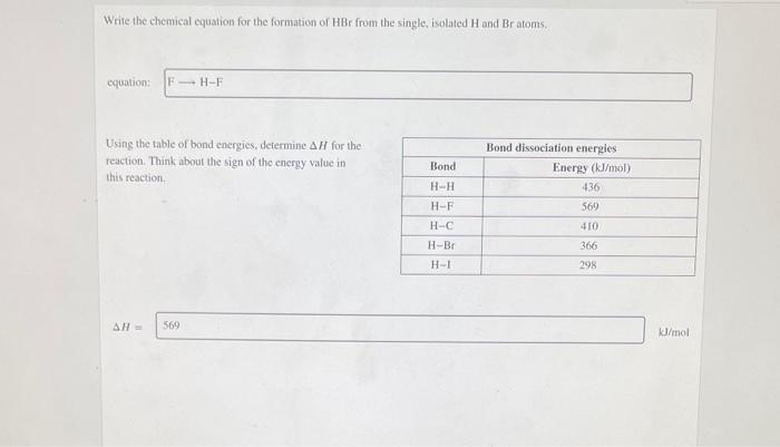 Solved Write the chemical equation for the formation of HBr | Chegg.com