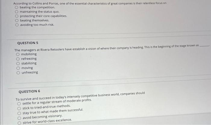 Solved According to Collins and Porras, one of the essential | Chegg.com