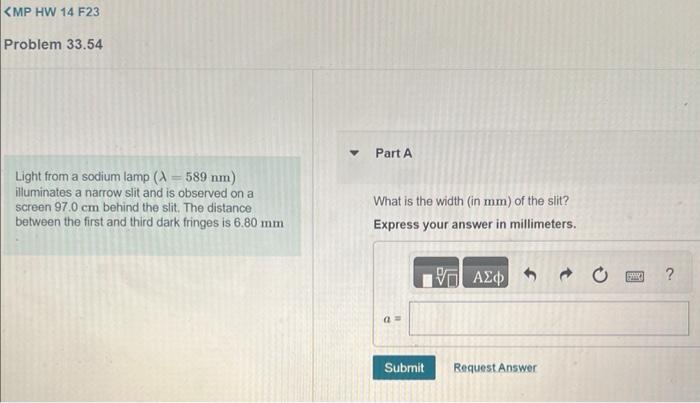 Solved Light from a sodium lamp (λ=589 nm) illuminates a | Chegg.com