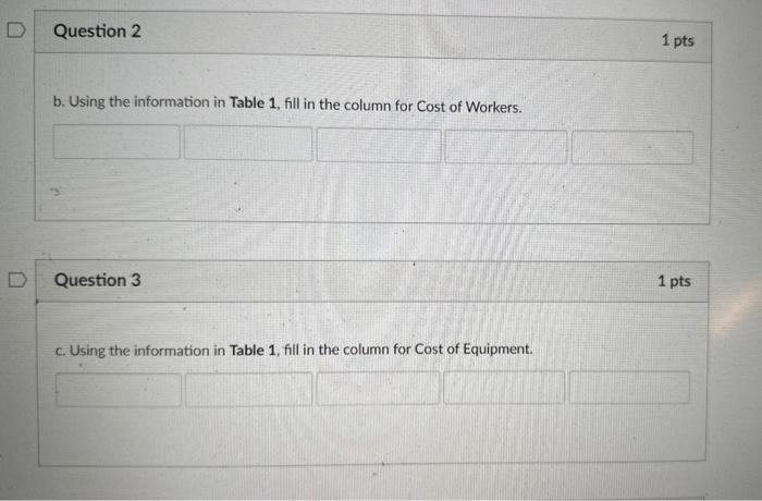 Solved d. Using the information in Table 1, fill in the | Chegg.com